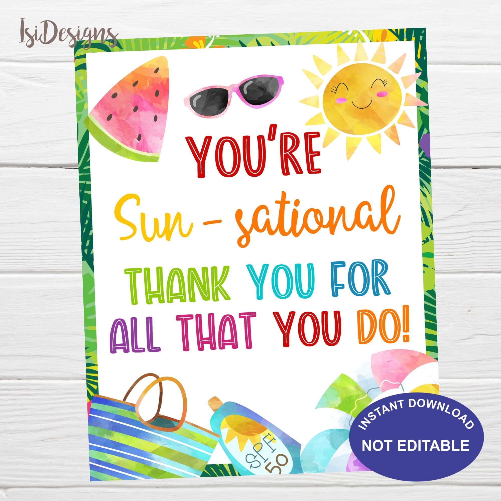 Appreciation Sign, You're Sun-sational, Teacher Staff Employee Nurse ...