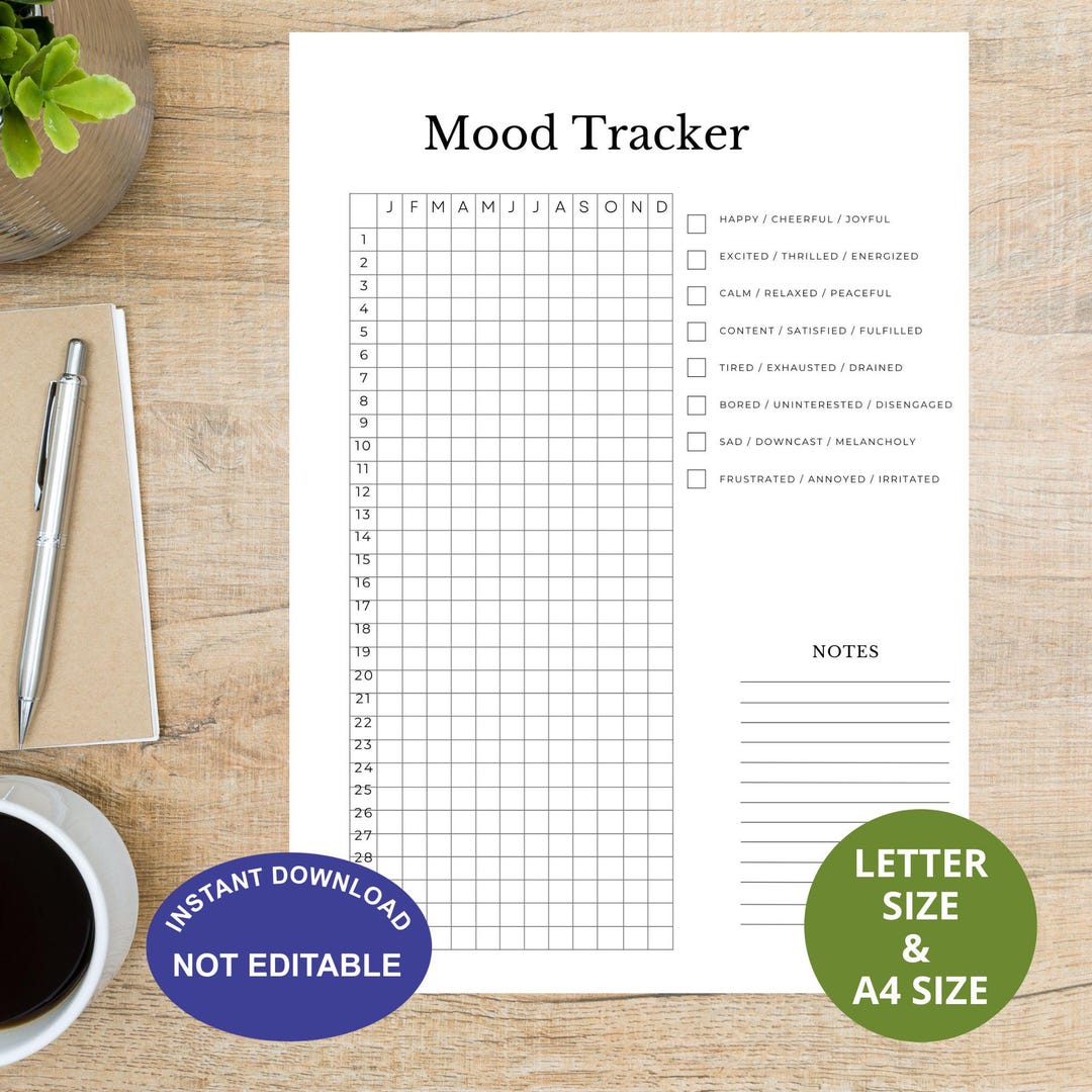 Mood Tracker | Year in Pixels | Printable Journal Inserts | Daily Mood ...