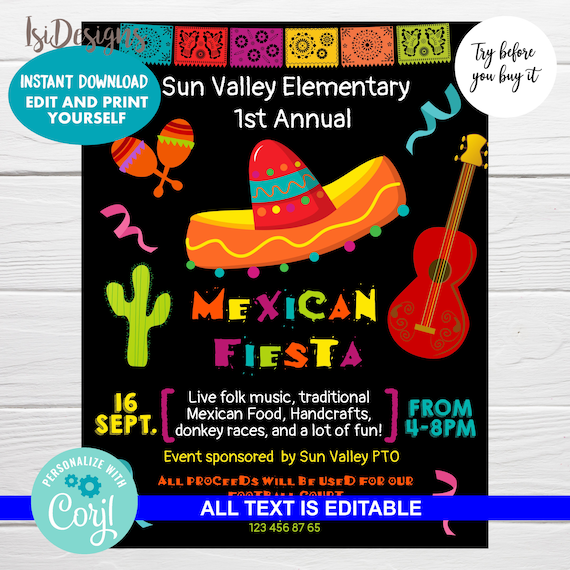 Mexican Fiesta Fundraiser Event Template, Instant Download, Mexican ...