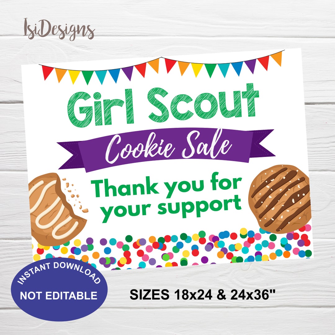 Girl Cookie Sale Printable Banner, Instant Download, Large Cookie Booth ...