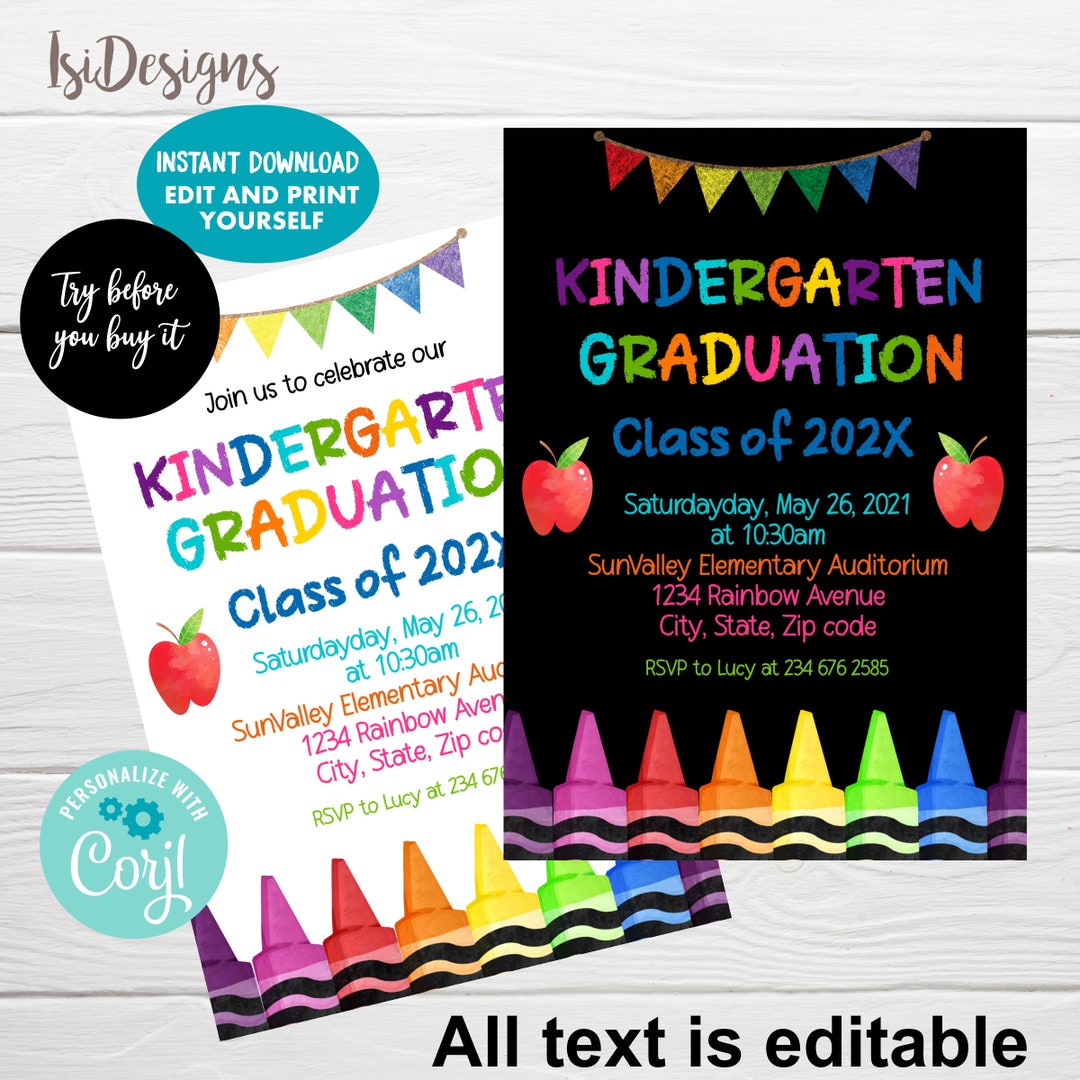 Kindergarten Graduation Ceremony Invitation, Editable Graduation ...