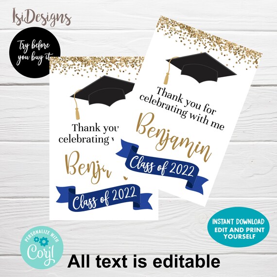 Graduation Favor Tags, Instant Download, Editable Gift Tags, High ...
