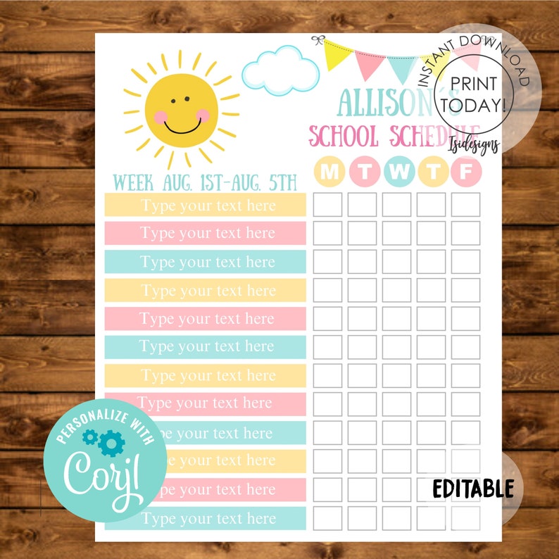 Editable Daily Routine Printable Chart Instant Download - Etsy
