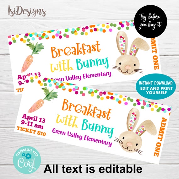 Breakfast with Easter Bunny Admission Ticket, Instant Download ...