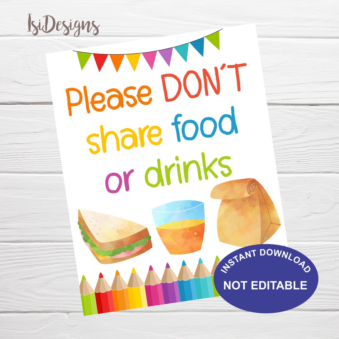 Please Do Not Share Food or Drinks Sign, School Safety, Social ...