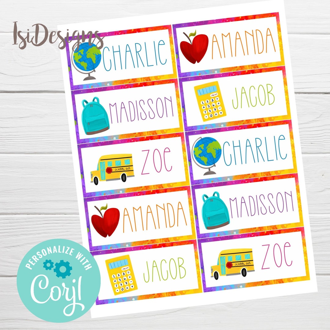 School Supplies Name Labels, Instant Download, Editable Name Tags, Back ...