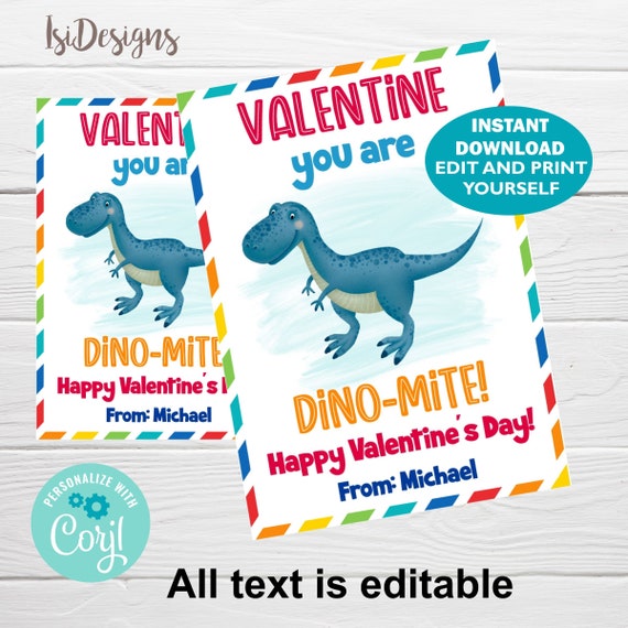 EDITABLE Dinosaur Valentine's Day Gift Tags, Valentine You are Dino ...