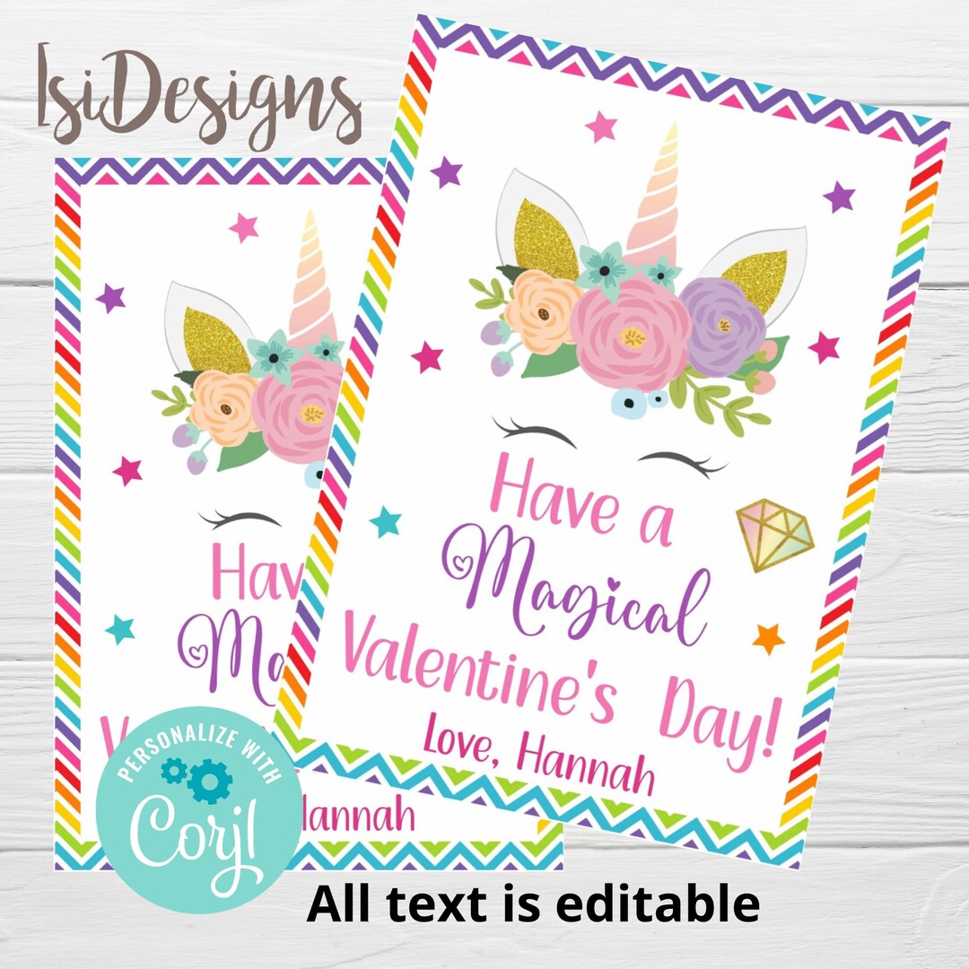 Rainbow Unicorn Valentine's Day Cards, Unicorn Classroom Valentine's ...