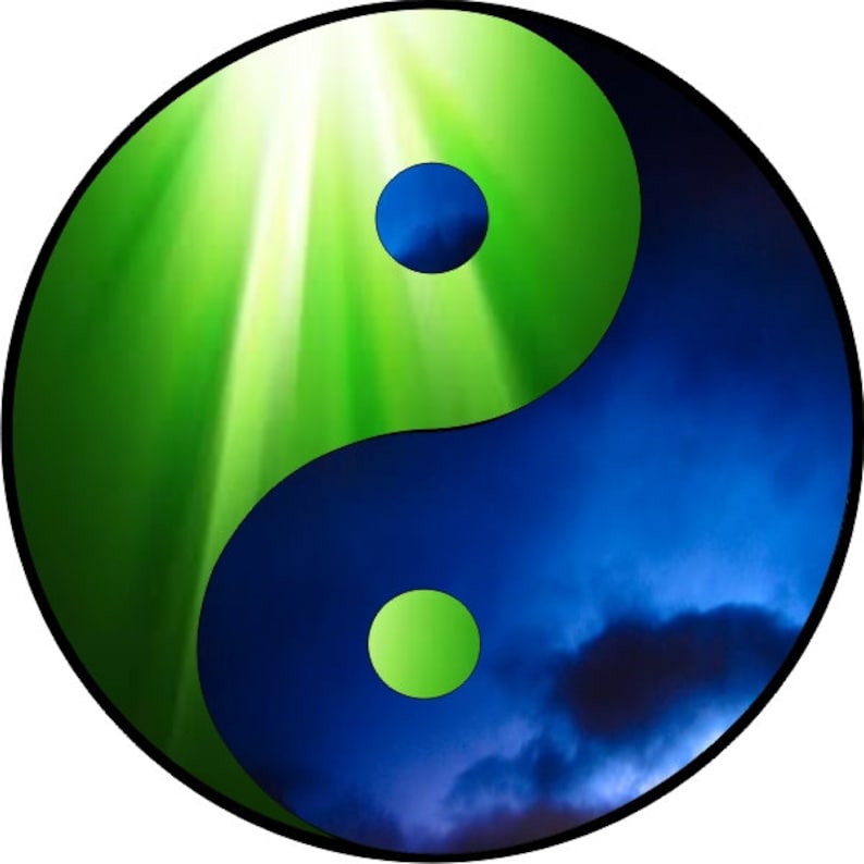Green & Blue Yin Yang Round Computer Mousepad Mat Shimmering Green With ...