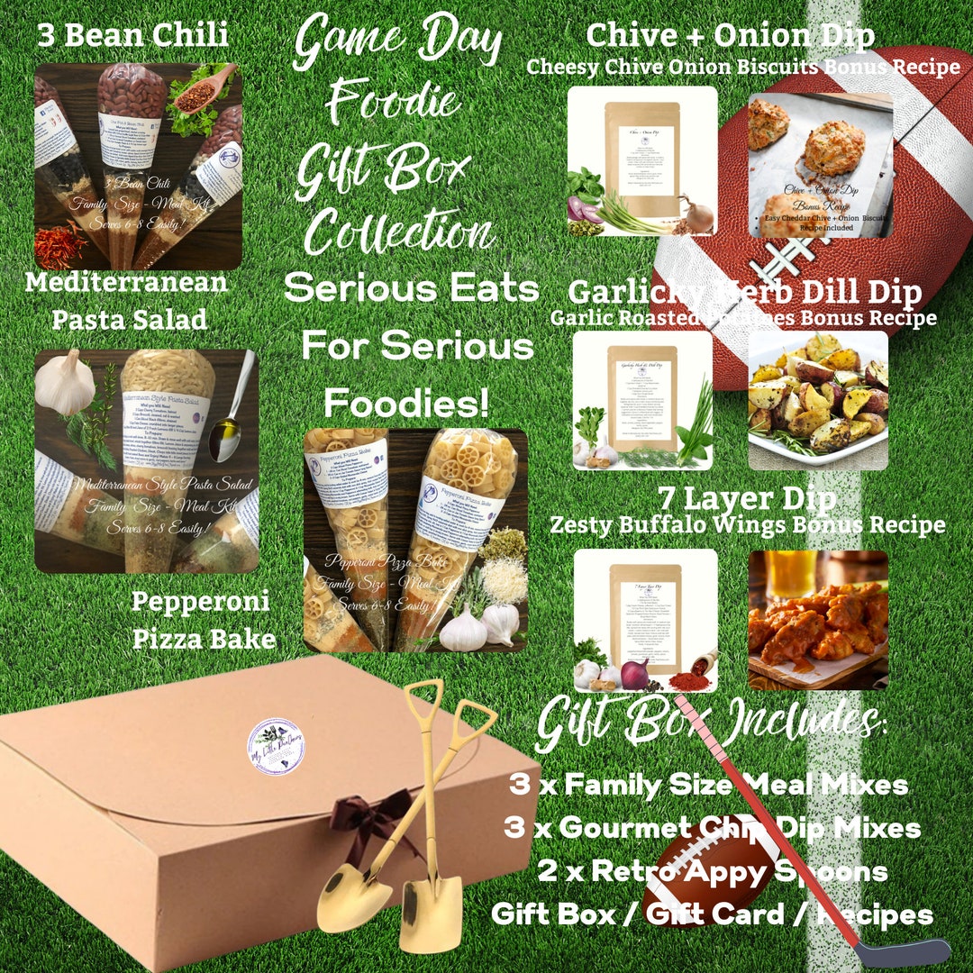 Game Day Food Gift Box Collection 3 Packaged Meal Mixes, 3 Gourmet Dip ...
