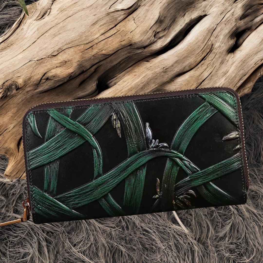 Hand Embossed Leather Wallet Garden Leaf Design | Full-zip Clutch ...