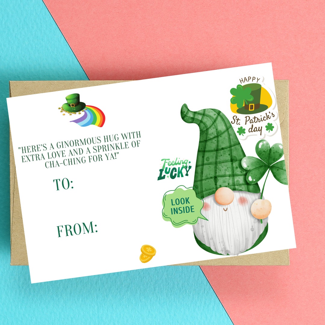 St Patrick's Day Money Card - Funny Cute Leprechaun Card, Downloadable ...