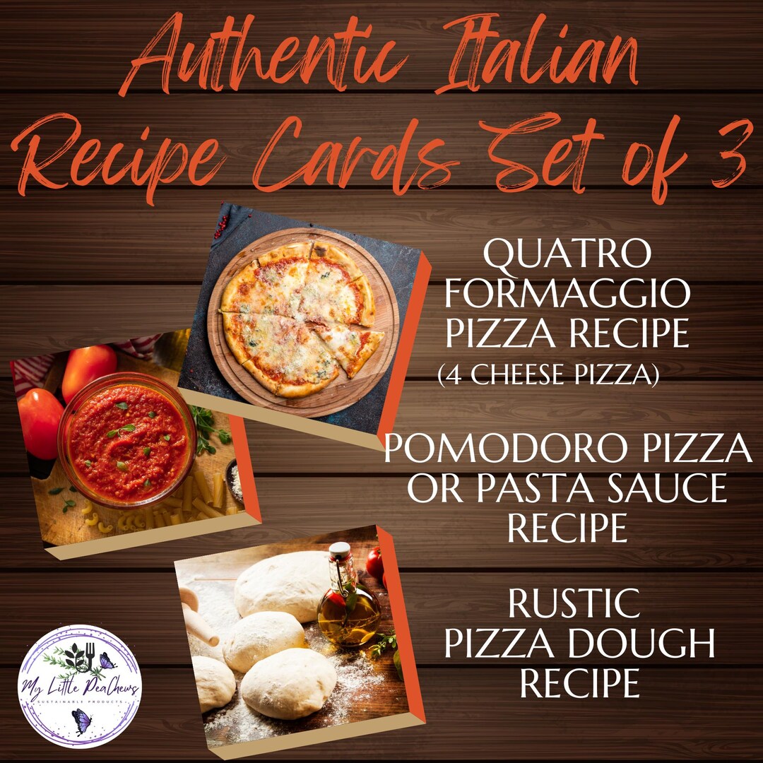 Italian Pizza Recipe Cards Set of 3 - Four Cheese Pizza Recipe, Tomato ...