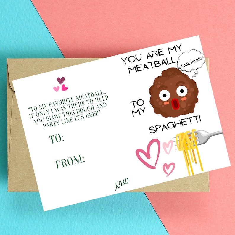 Funny 'meatball to My Spaghetti' Love Card (printable Download) - Etsy