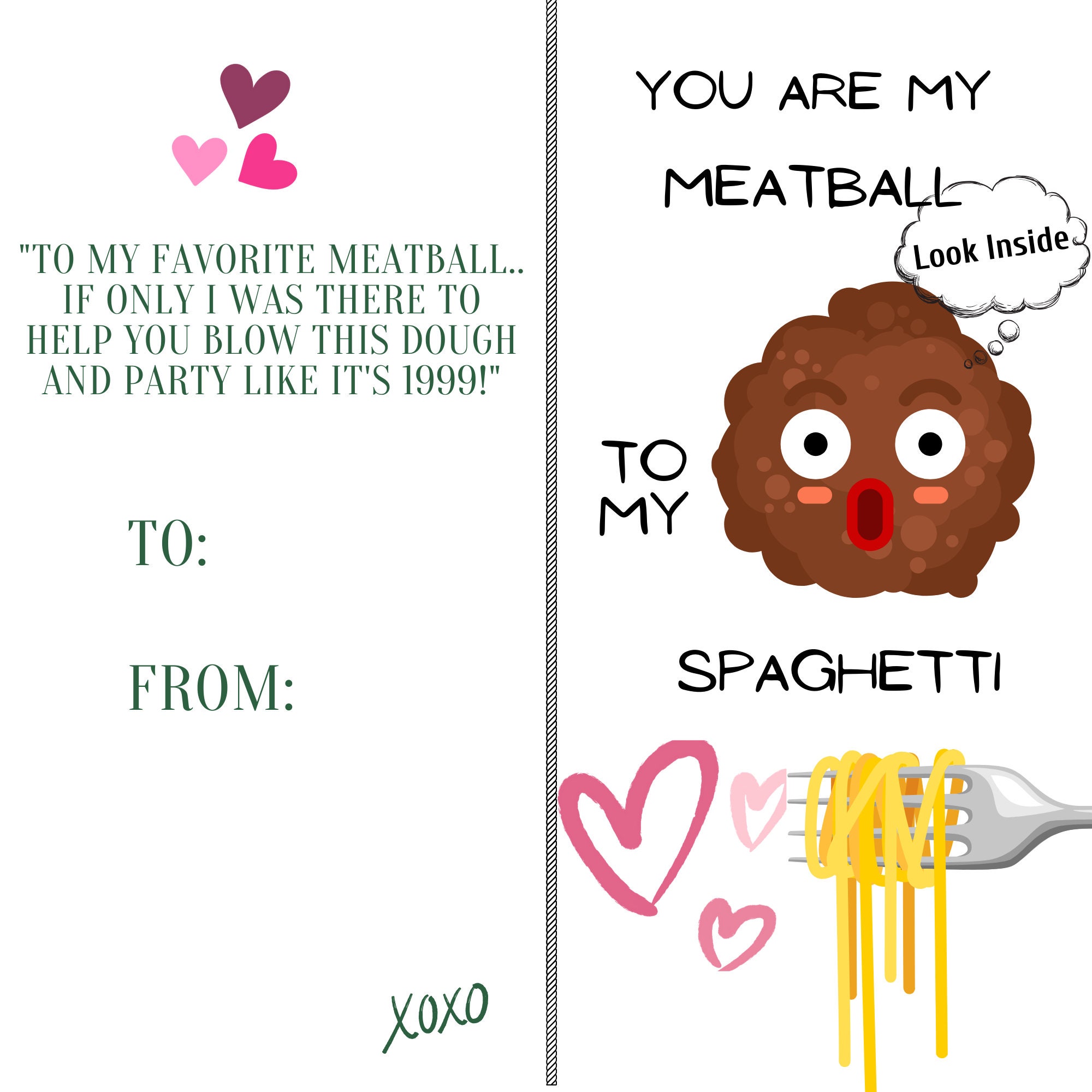 Funny 'meatball to My Spaghetti' Love Card (printable Download) - Etsy