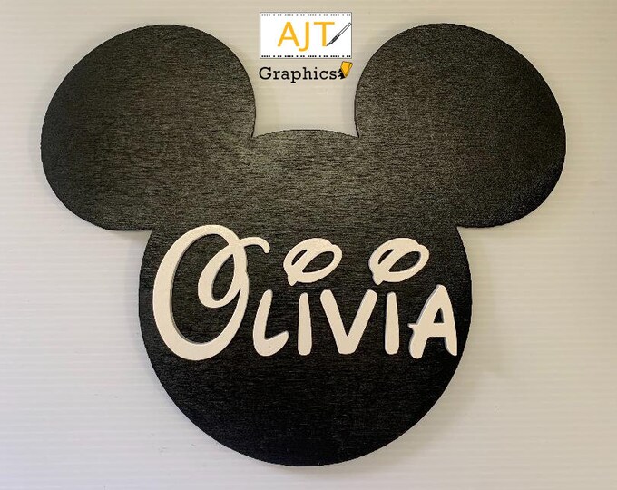 Mickey or Minnie Mouse Baby Name Laser Cut Sign. Door Hanger. Wall ...