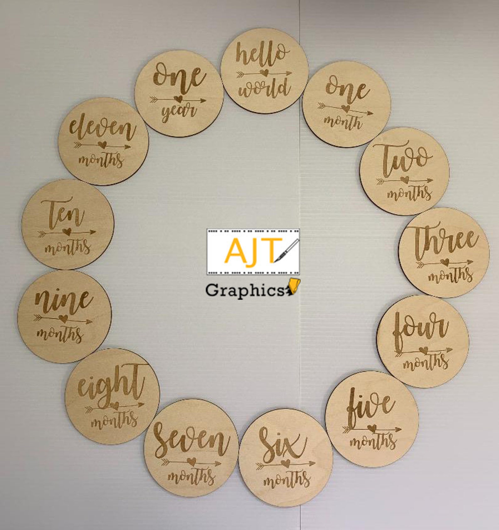 Set of 13 Laser Engraved Monthly Baby Milestone Circles. Heart - Etsy