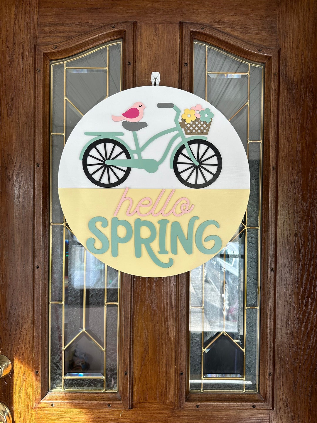 Hello Spring Bike Welcome Sign. Door Hanger. Wall Hanger. - Etsy