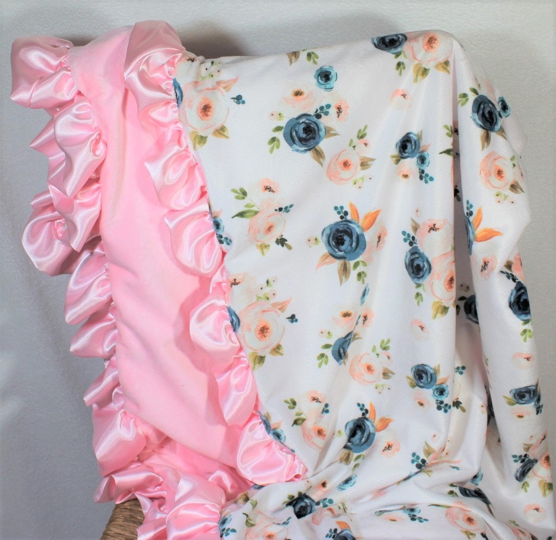 Floral Baby Blanket Satin Ruffle Blanket Baby Name Blanket | Etsy