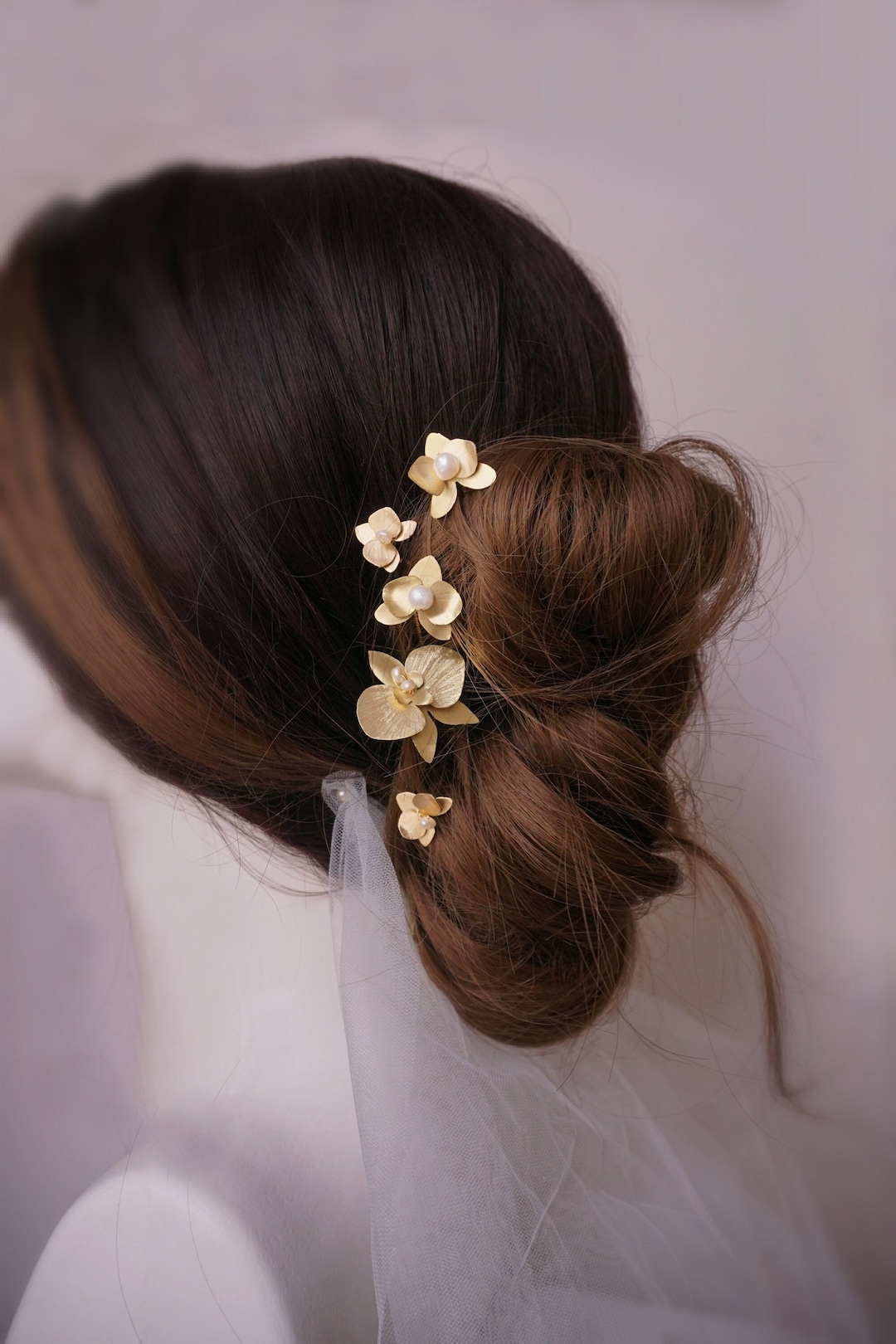 Gold Orchid Hair Pin Set, Bridal Orchid Hair Clip, Orchid Wedding Hair ...