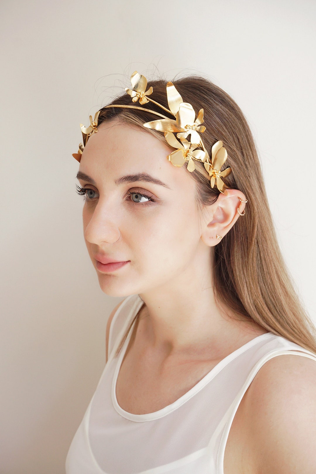 Gold Leaves and Flower Bridal Crown, Gold Floral Bridal Hairpiece ...