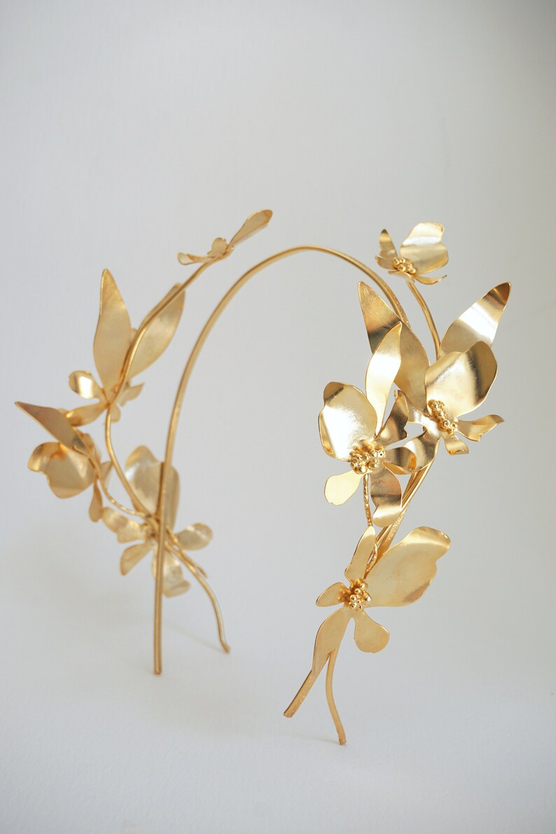 Gold Leaves and Flower Bridal Crown Gold Floral Bridal - Etsy