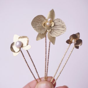 Gold Orchid Hair Pin Set, Bridal Orchid Hair Clip, Orchid Wedding Hair ...