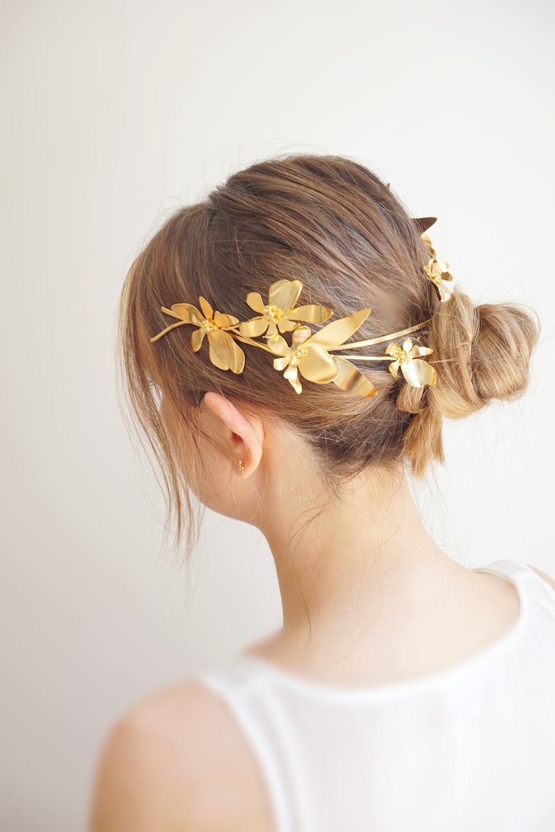 Gold Leaves and Flower Bridal Crown Gold Floral Bridal - Etsy