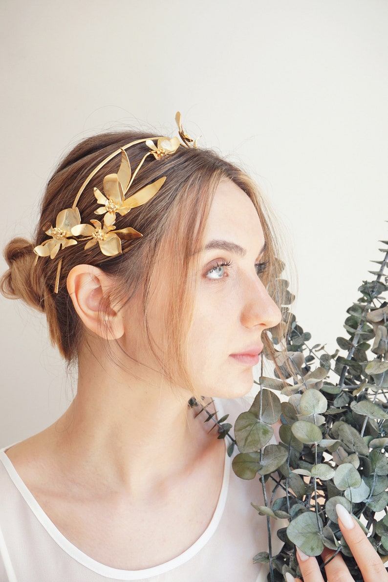 Gold Leaves and Flower Bridal Crown Gold Floral Bridal - Etsy
