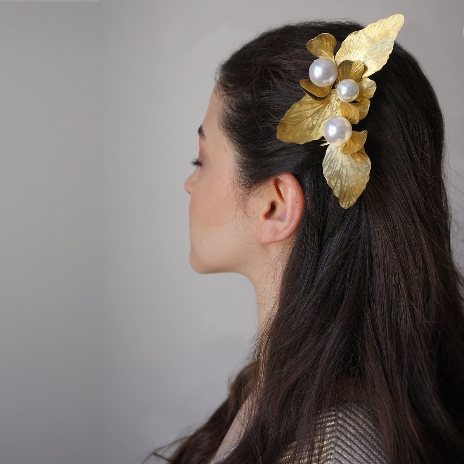 Gold Hair Accessory Gold Leaf Bridal Hair Comb Pearls Gold - Etsy