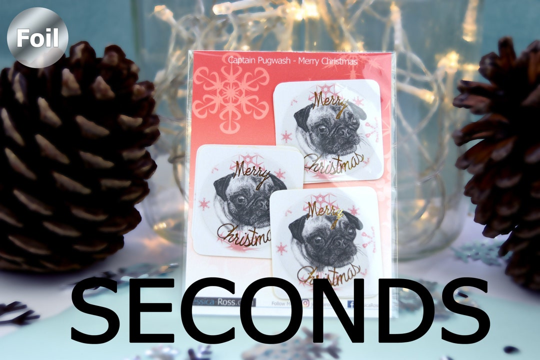 SECONDS: Merry Christmas Pug Dog Sticker Pack Foil Text Stickers - Etsy.de