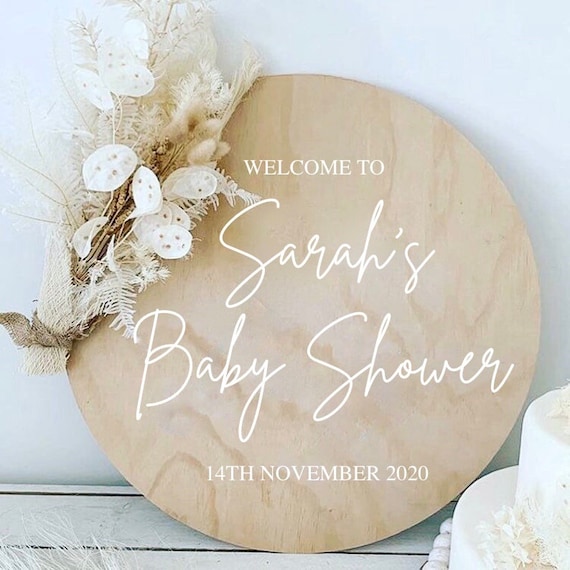 Personalised Baby Shower Round Wooden Sign/Party Display/Photo Shoot by ...