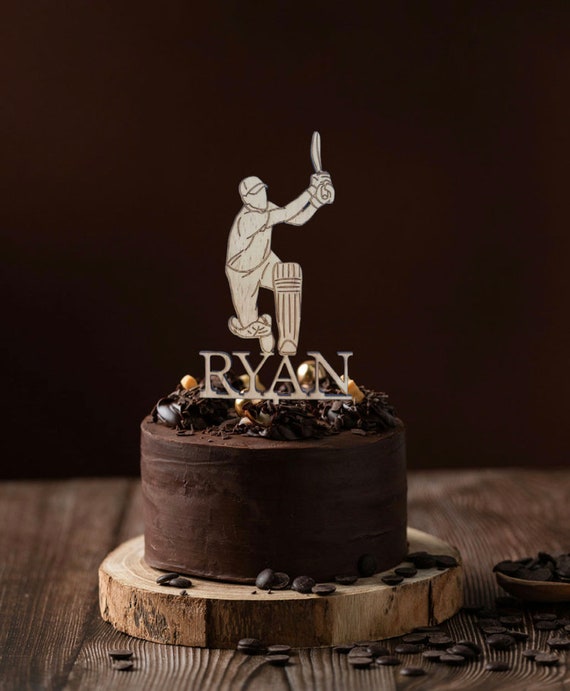Personalised Wooden Cricket Player Cake Topper by Kaivalya Designs ...