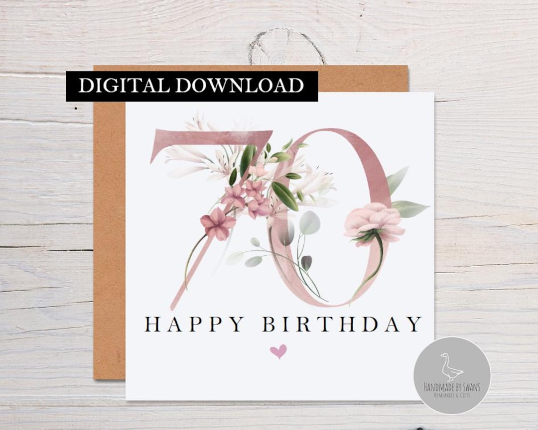 70th Birthday Card, Seventieth Birthday Card, Floral Birthday Card ...