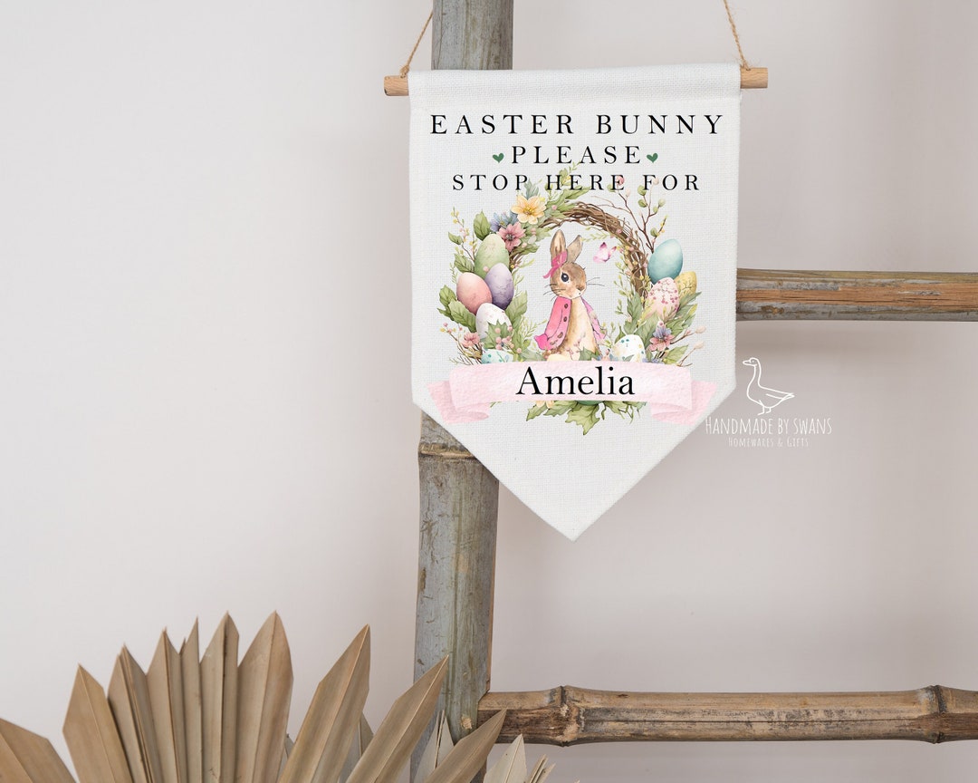 Easter Bunny Please Stop Here Sign, Personalised Stop Here Sign, Bunny ...