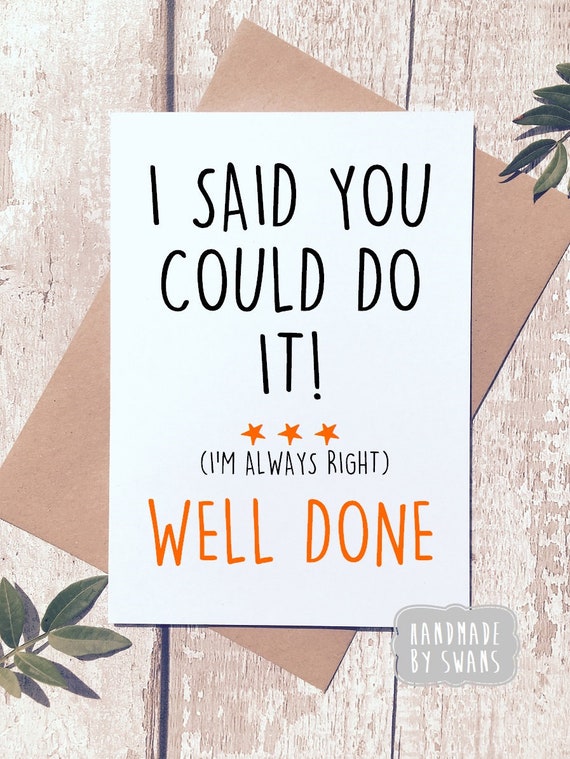 Well done card Funny greeting card exam card passing test | Etsy