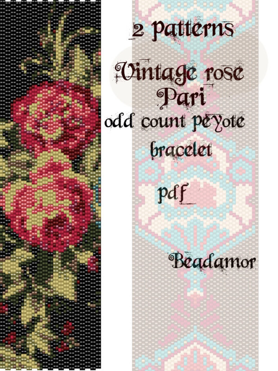 2 Peyote Patterns for Bracelets : Vintage Rose and Ornament Pari ...
