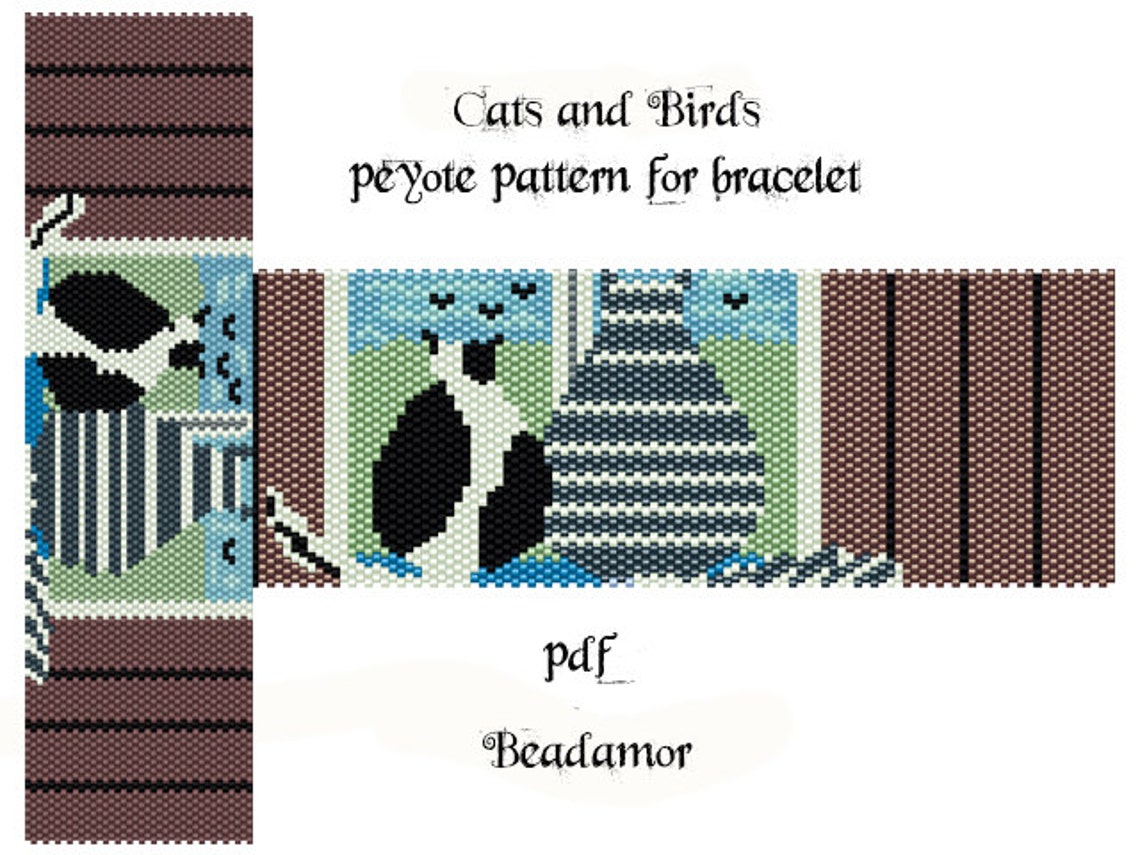 Peyote Pattern for Bracelet: Cats and Birds INSTANT DOWNLOAD - Etsy