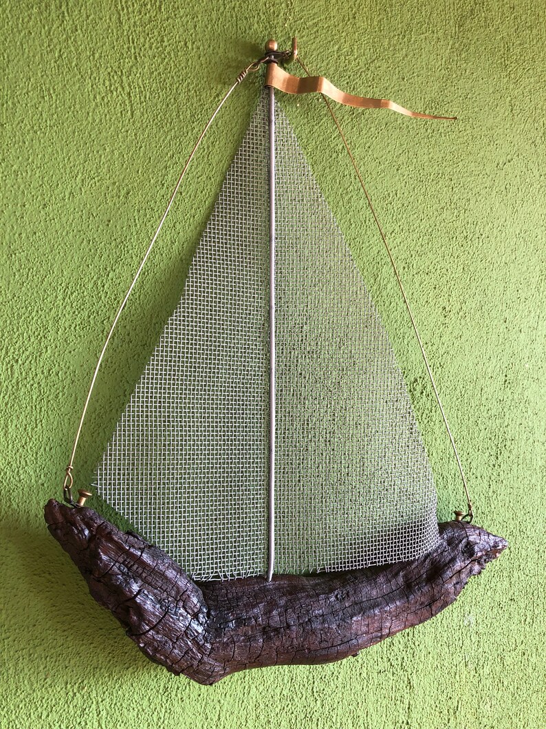 Drift Wood Sail Boat With Iron Net and Brass Combination - Etsy