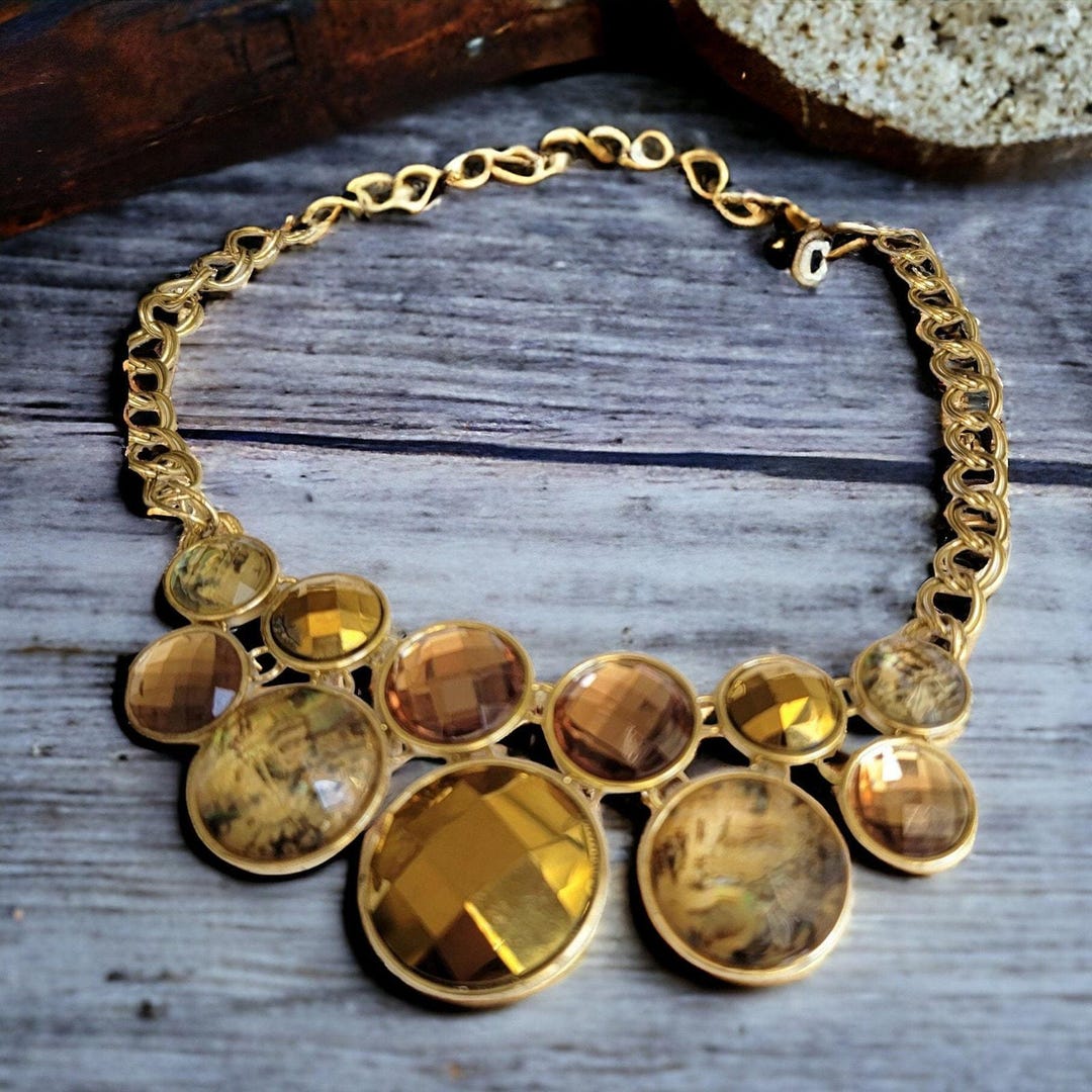 Y2K Golden Tone Reflective Statement Necklace Chic Vintage Accessory - Etsy