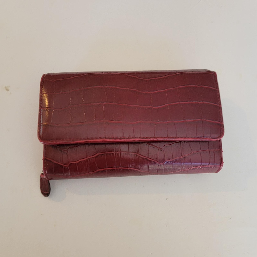 1990s Burgundy Croc Embossed Wallet Clutch Purse Snap Flap Closure ...