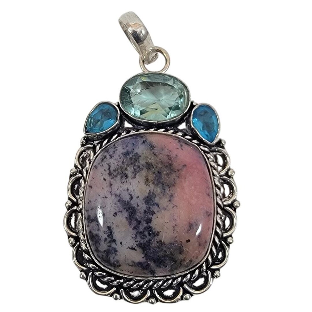Handmade Pendant With Rhodonite Blue Topaz and Aquamarine Trio in ...