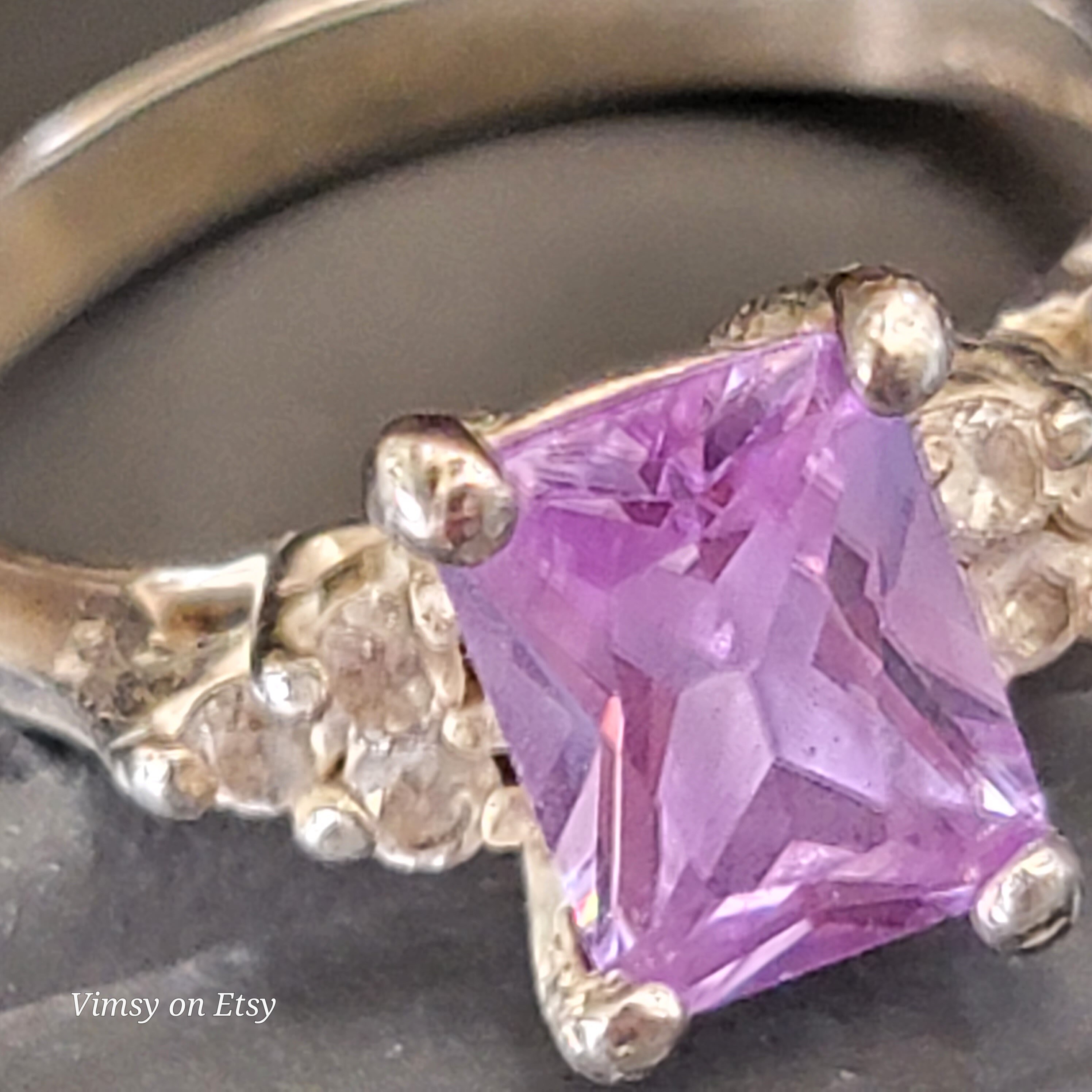 Classic Cut Sterling Silver Amethyst Ring With Crystal - Etsy