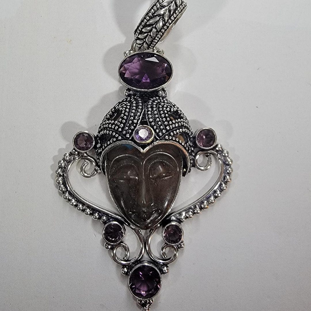 Goddess Pendant Carved Face Sterling Silver With Amethyst - Etsy