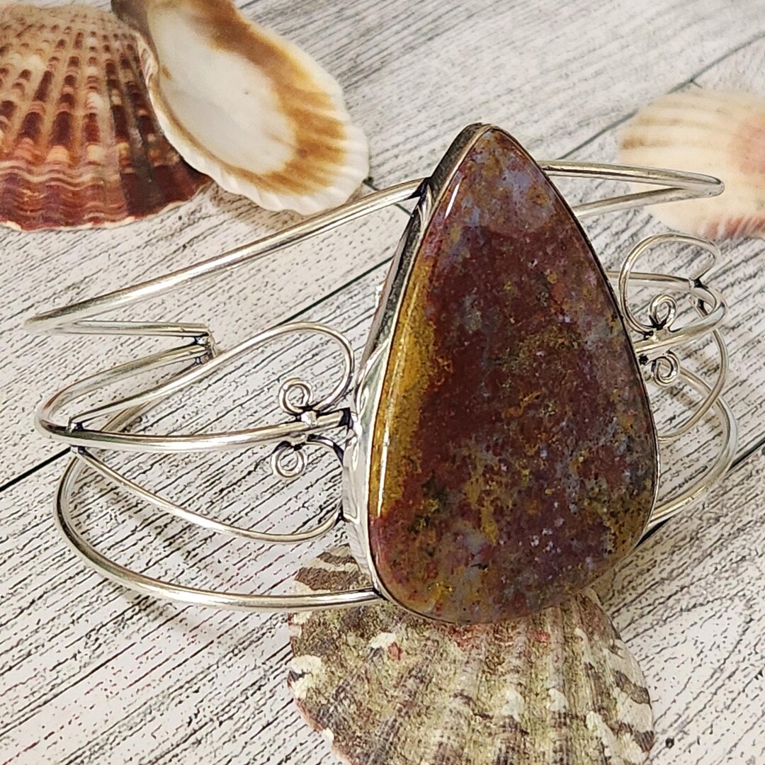 Blazing Flames Fire Jasper Silver Cuff Bracelet - Bold Statement ...