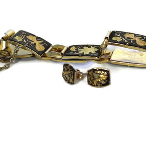 Vintage Amita Japan Damascene Bracelet & Earrings Exquisite Mixed Metal ...