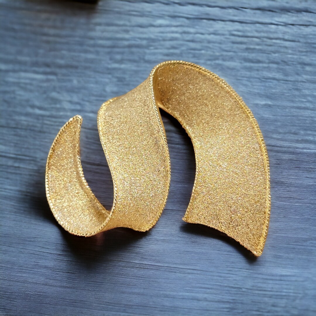 Golden Ribbon Brooch for Women, Gold Jewelry Pin, Vintage Ribbon ...