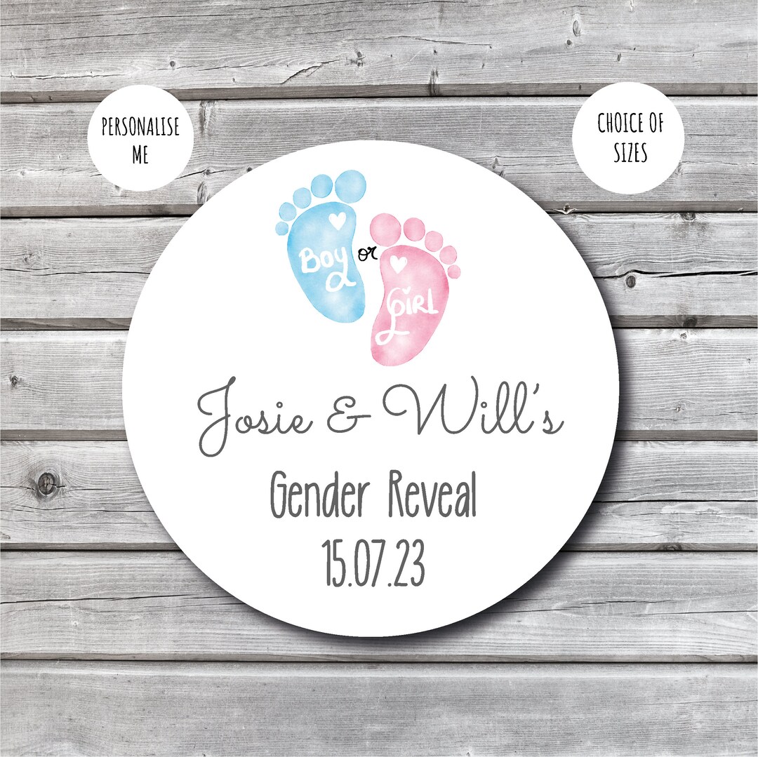 Baby Gender Reveal Stickers Personalised Footprint Party Bag Favour ...