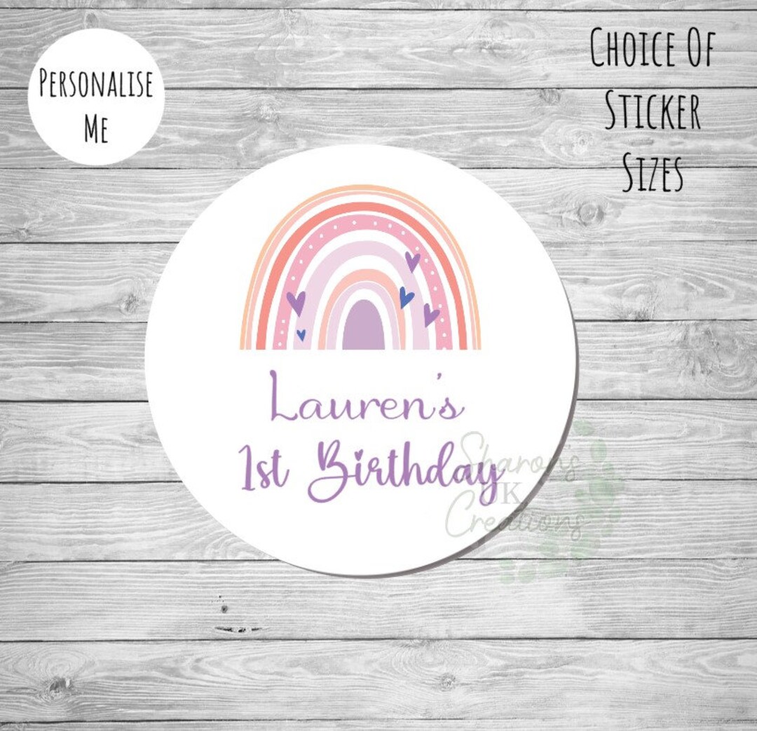 Personalised Boho Rainbow Party Stickers | Party Bag Labels | Birthday ...