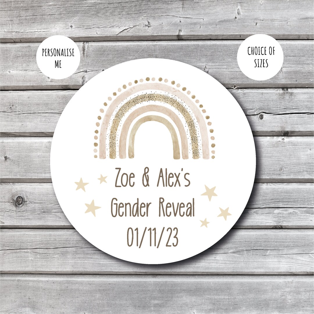 Personalised Rainbow Baby Gender Reveal Stickers: Party Favour Labels ...